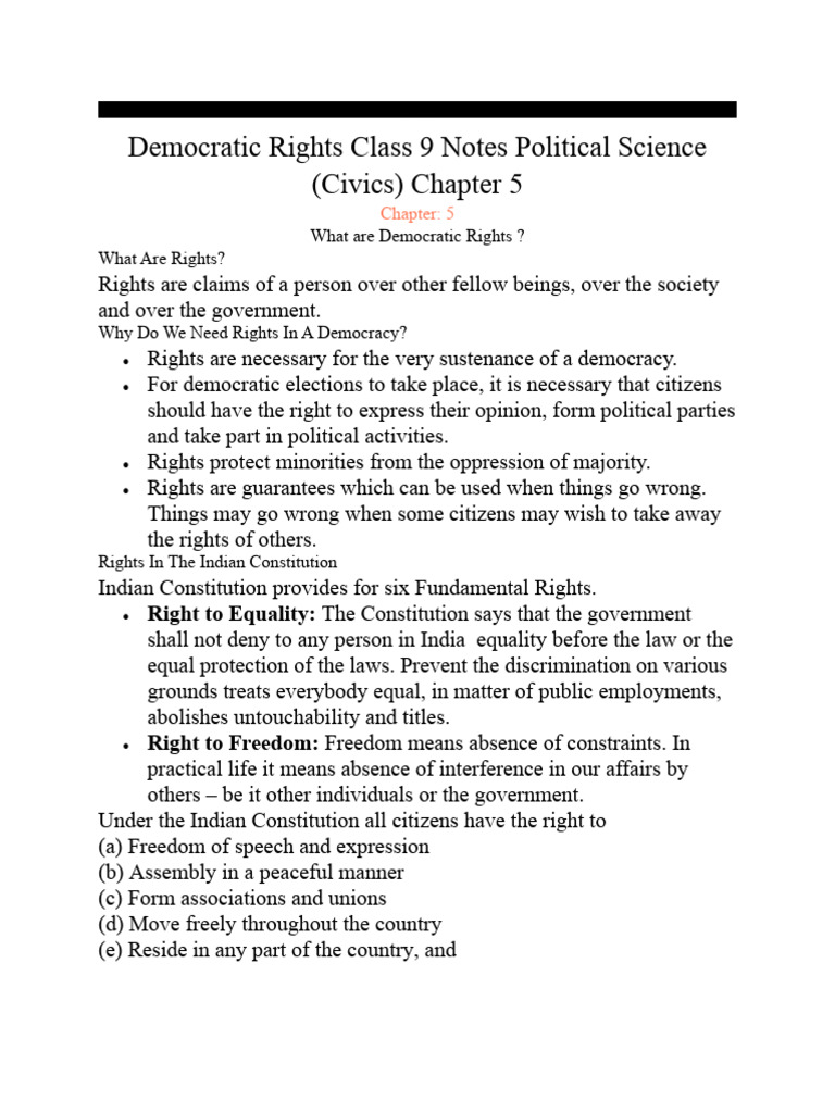 Democratic Rights Class 9 Notes Political Science (Civics) Chapter 5 ...