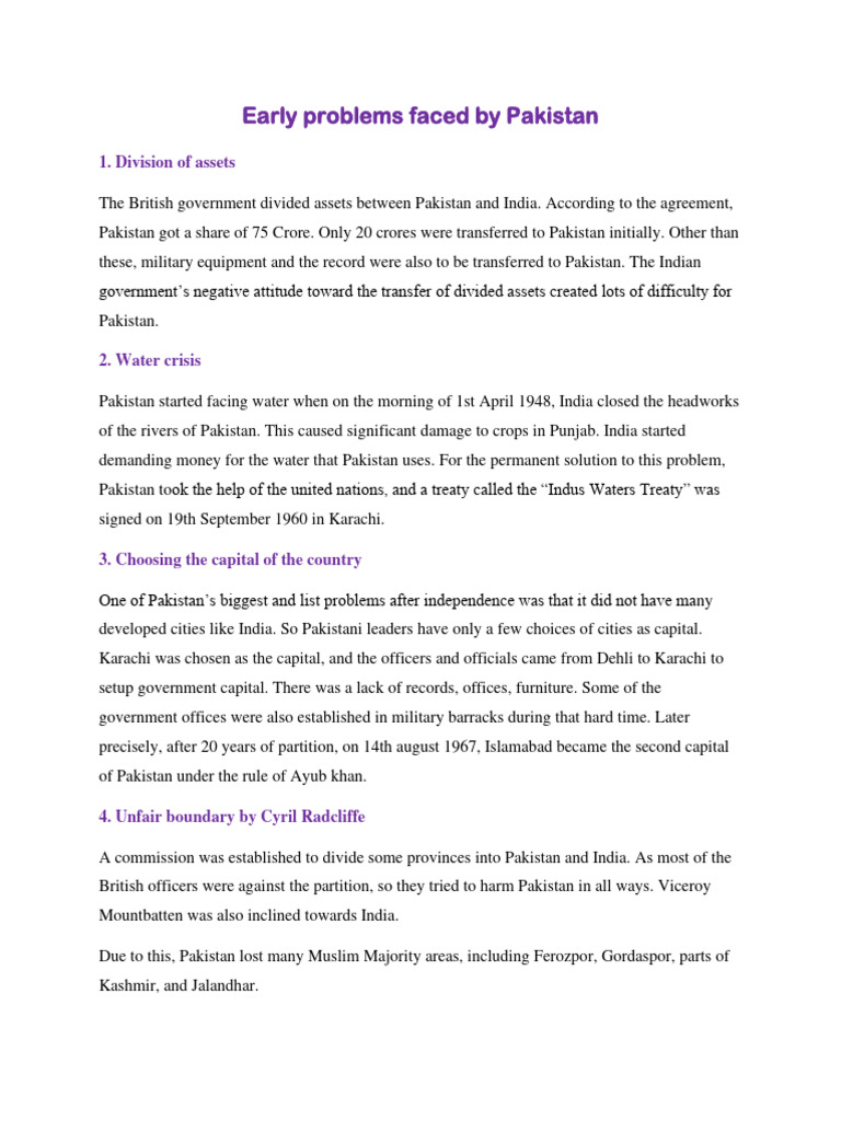 14 - Early Problems Faced by Pakistan | PDF | Pakistan | Punjab