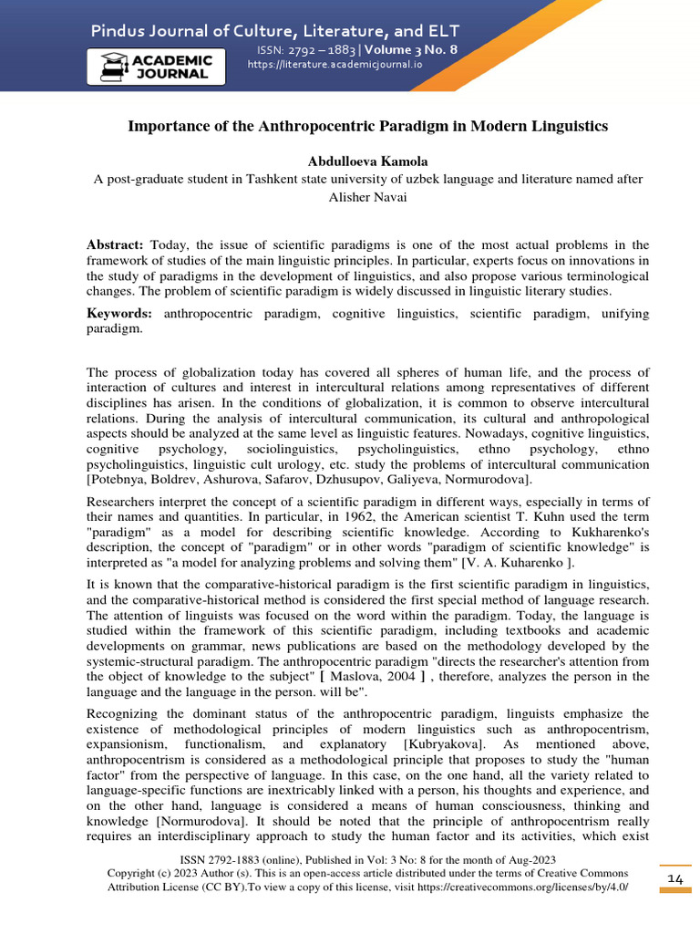 Importance of the Anthropocentric Paradigm in Modern Linguistics | PDF ...