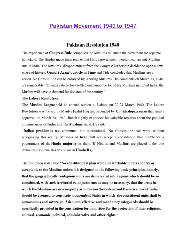 9 To 13 - Pakistan Movement 1940 To 1947 | PDF | Muhammad Ali Jinnah ...