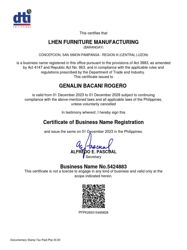 Business Name Registration Certificate | PDF