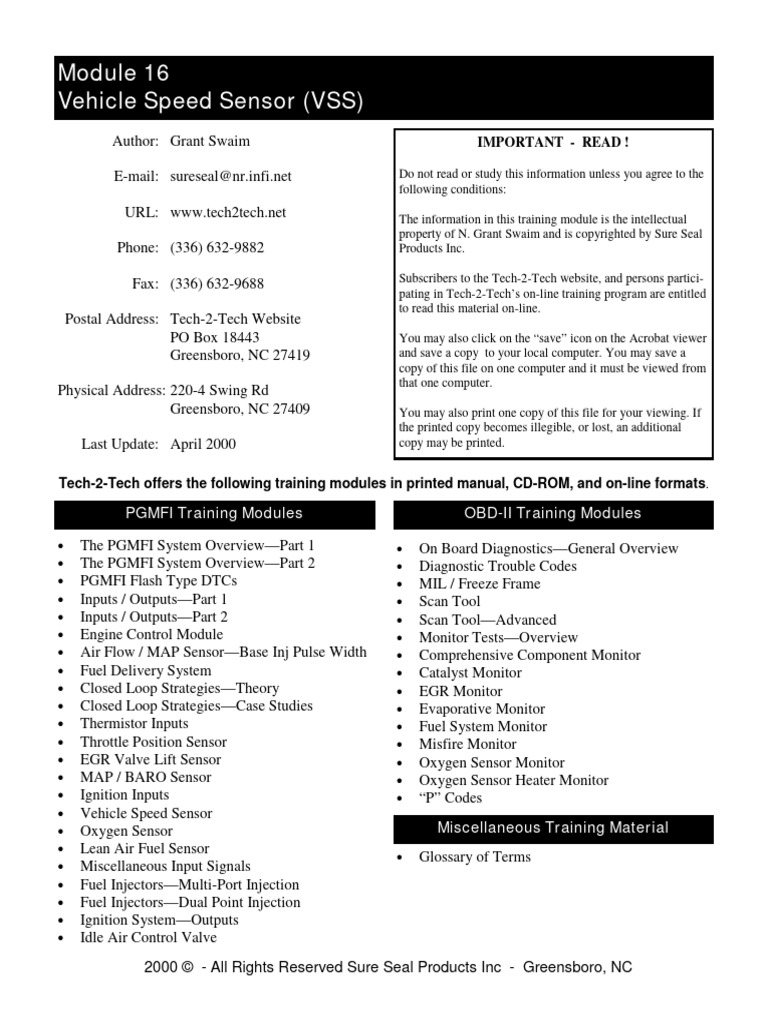 Chapter 16 - Vehicle Speed Sensor (VSS) | PDF | Vehicle Technology | Electronics
