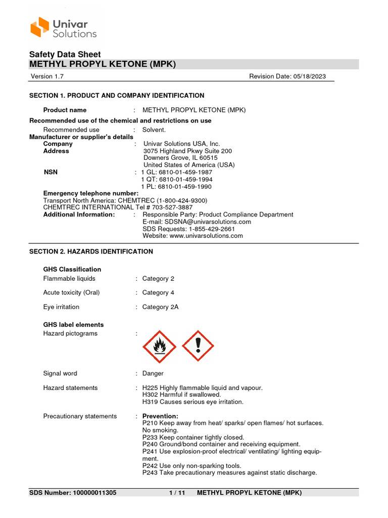 Methyl Propyl Ketone (MPK) | PDF | Toxicity | Firefighting