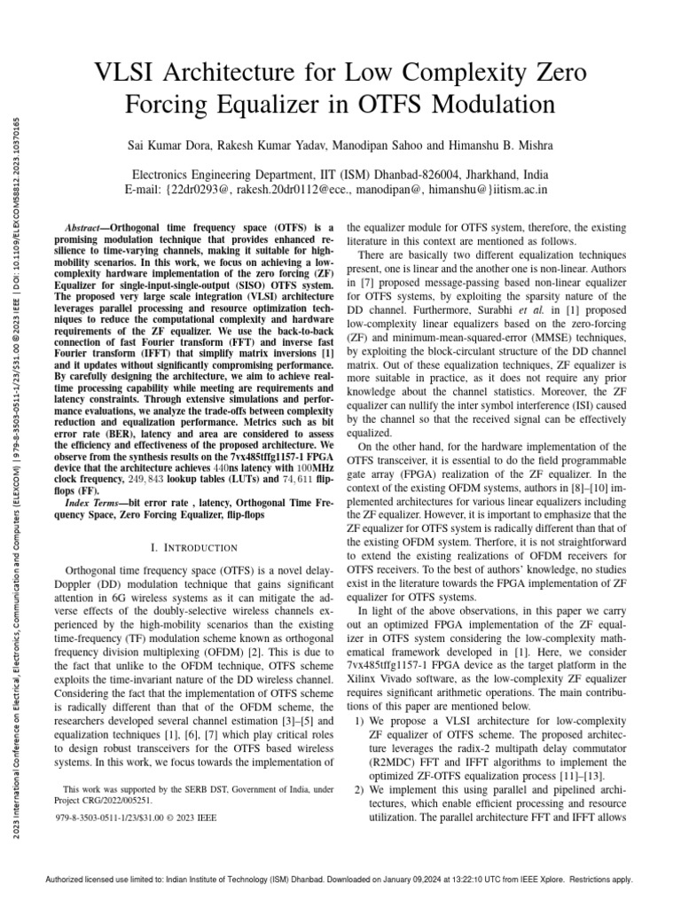 VLSI Architecture For Low Complexity Zero Forcing Equalizer in OTFS Modulation | PDF | Fast ...