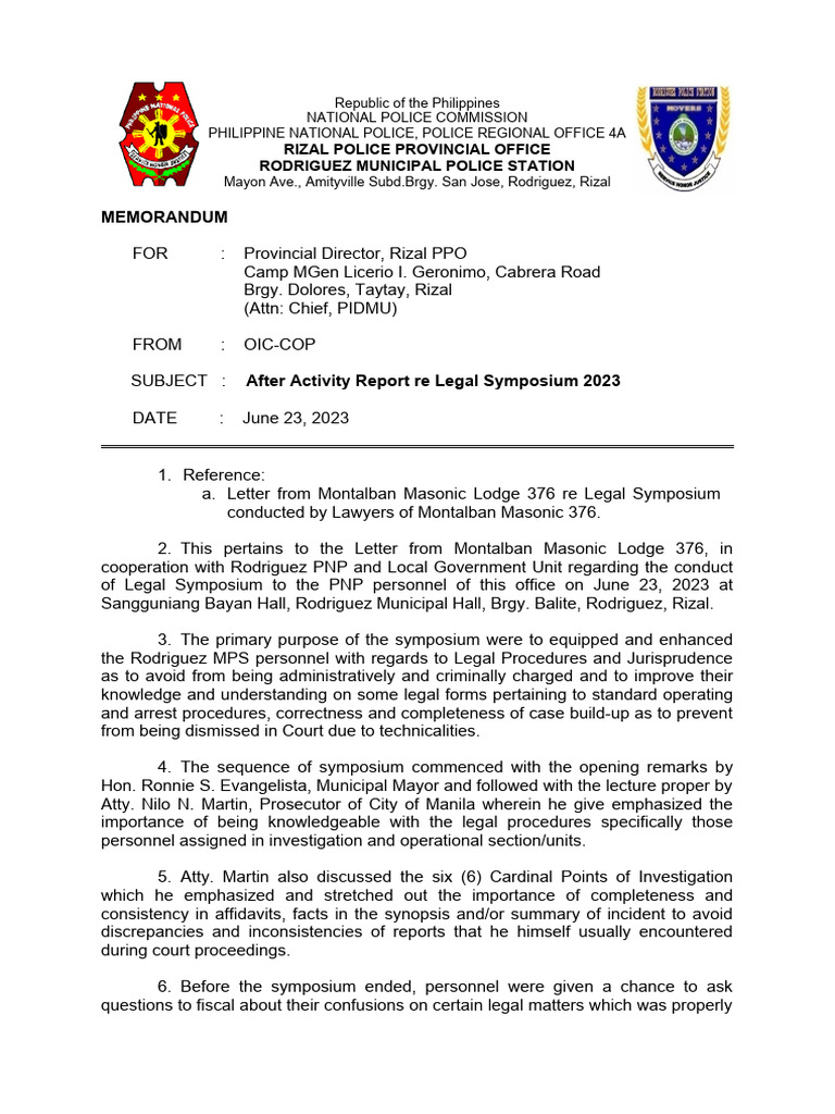 After Activity Report Re Legal Symposium 2023 | PDF | Crimes | Crime ...