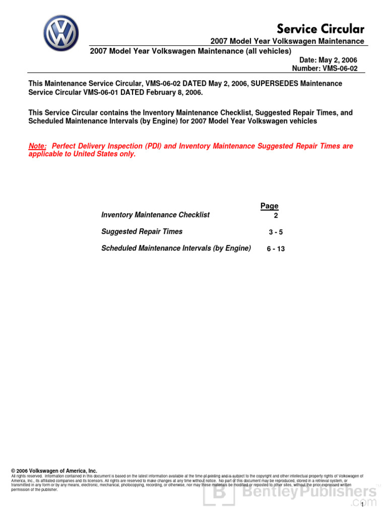 VW 2007 Maintenance Schedule | PDF | Fuel Economy In Automobiles ...