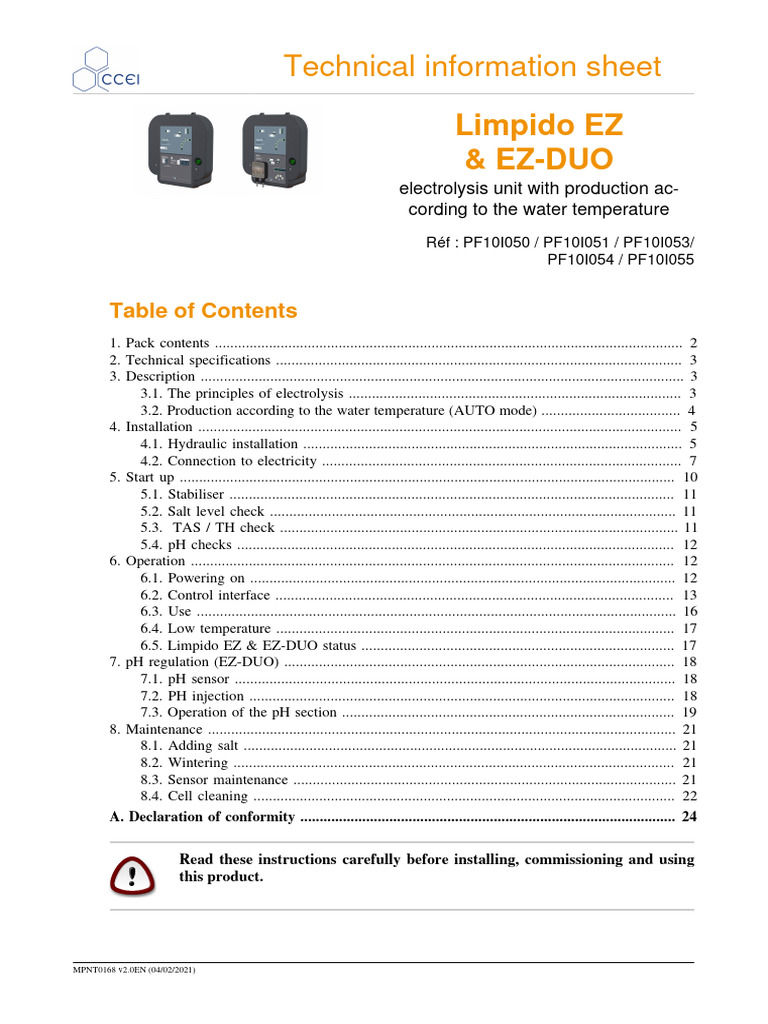 Technical Information Sheet: Limpido EZ & Ez-Duo | PDF