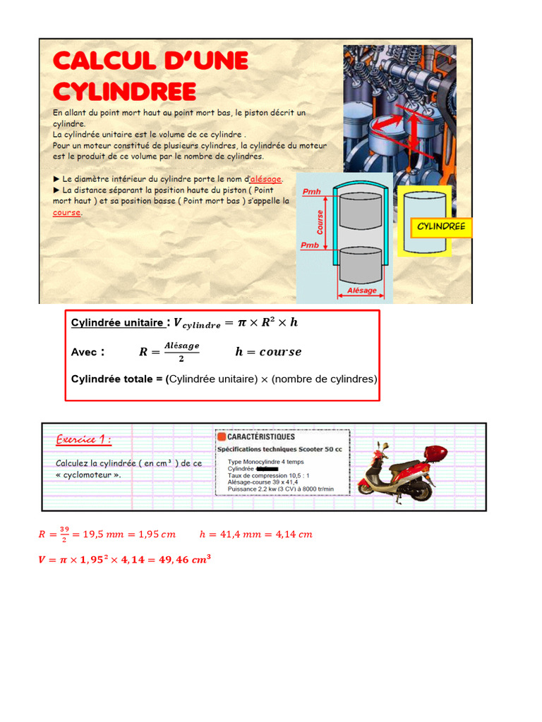 Cours sur le calcul d'une cylindrée | PDF