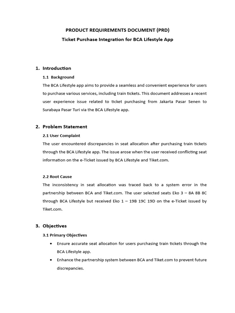 PRODUCT REQUIREMENTS DOCUMENT (BCA Lifestyle Ticket) | PDF | Computing | Mobile Software