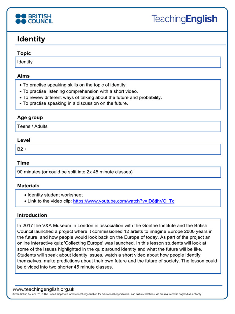 Identity Lesson Plan | PDF | Identity Document | Human Communication