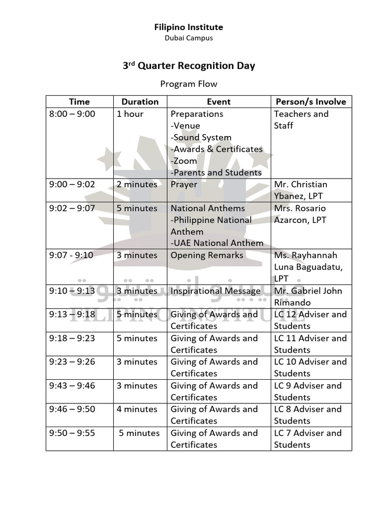 3rd Quarter Recognition Day Program Flow | PDF