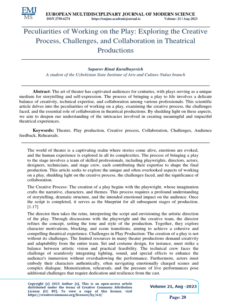 Peculiarities of Working On The Play: Exploring The Creative Process ...