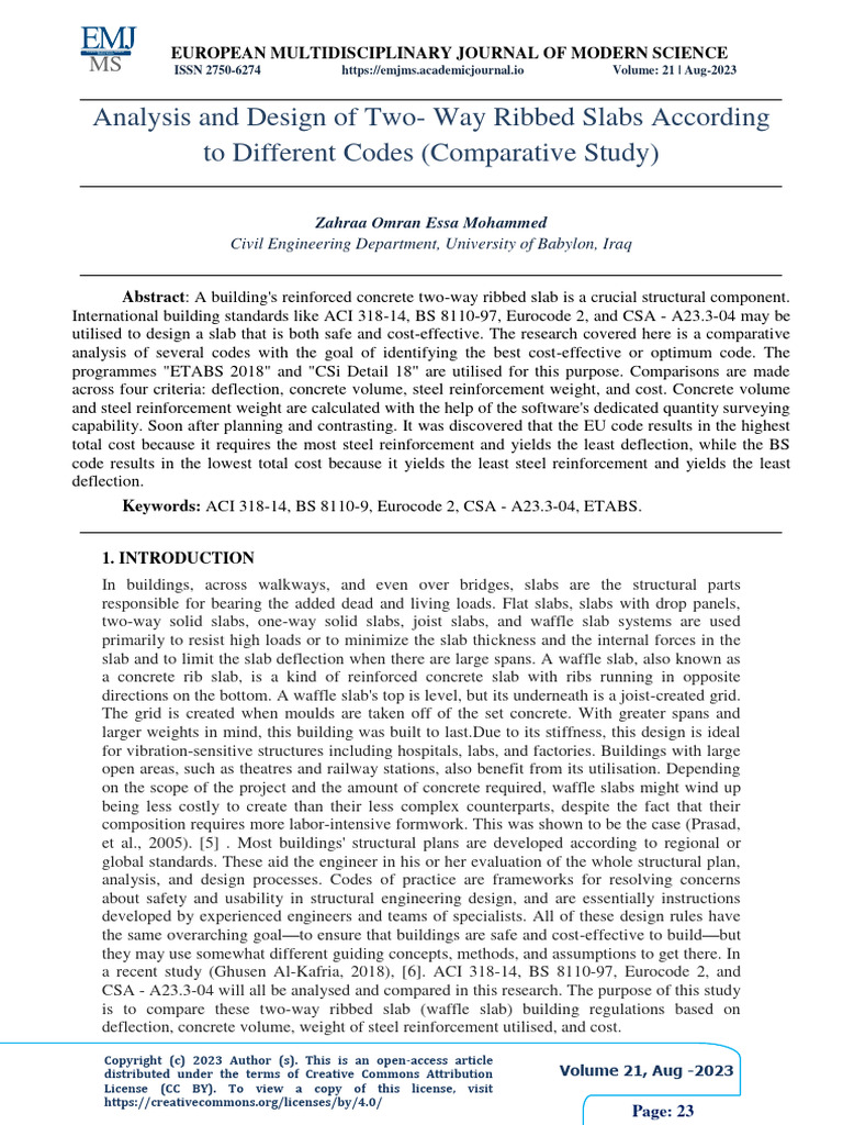 Analysis and Design of Two- Way Ribbed Slabs According to Different ...