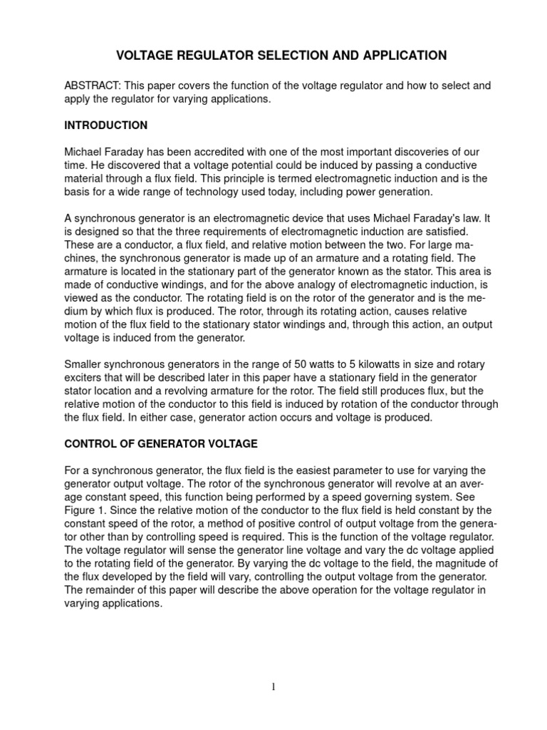 Voltage Regulator Selection and Application | PDF | Electric Generator ...