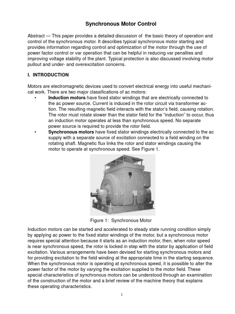 Synchronous Motor Control Pdf Electric Motor Electricity