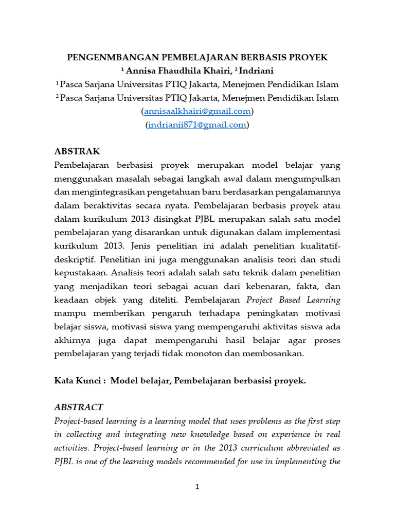 Pembelajaran Berbasis Proyek | PDF
