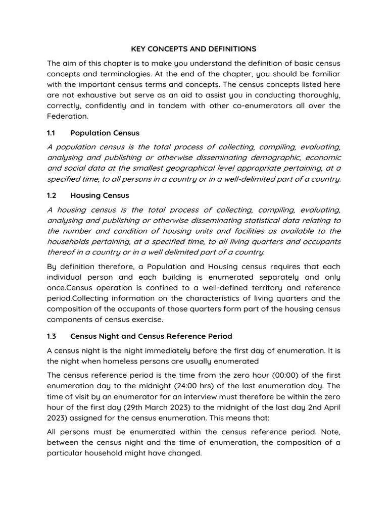 Census Concepts And Definitions Pdf Census Building