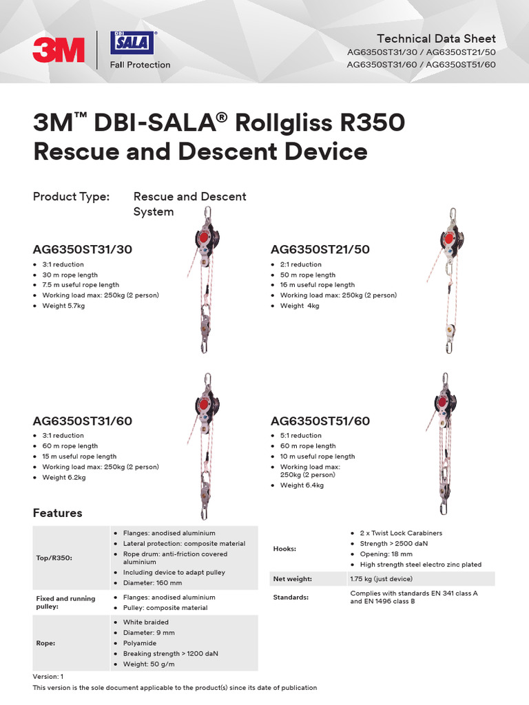 3M DBI-SALA R350 Rescue and Decsent Datasheet v3 | PDF