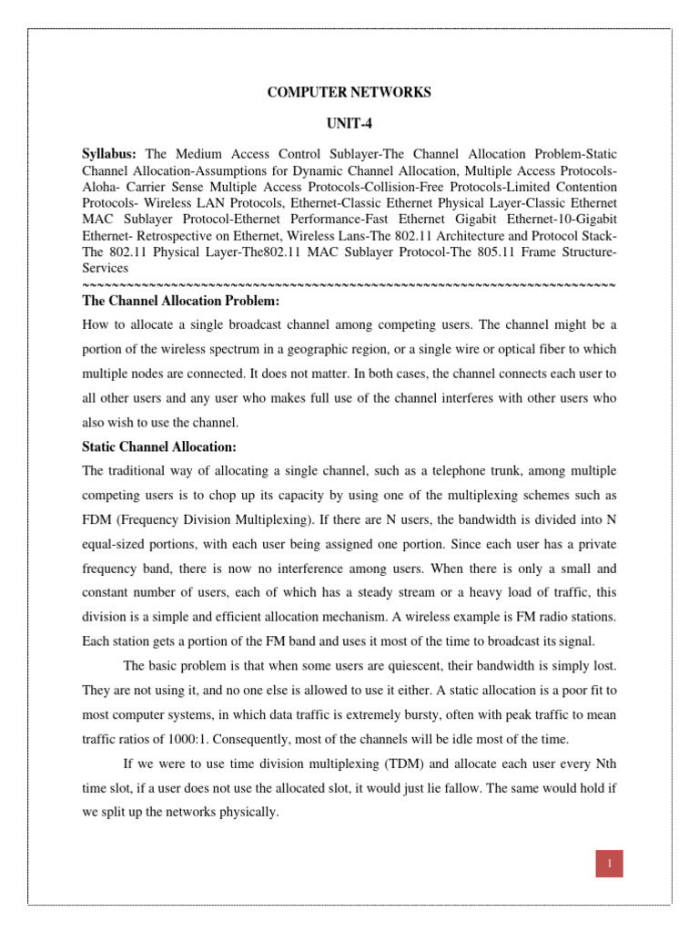 9.d CN Unit 4 | PDF | Computer Network | Channel Access Method