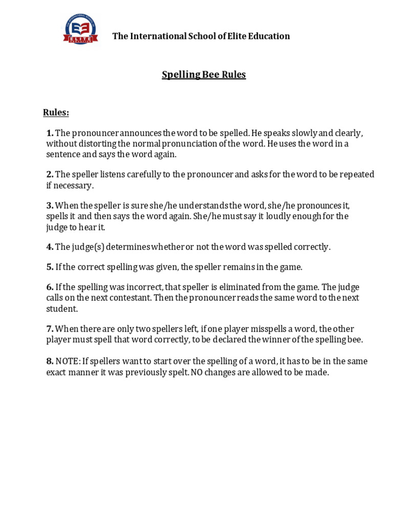 Spelling-Bee-Rules Year 8 | PDF