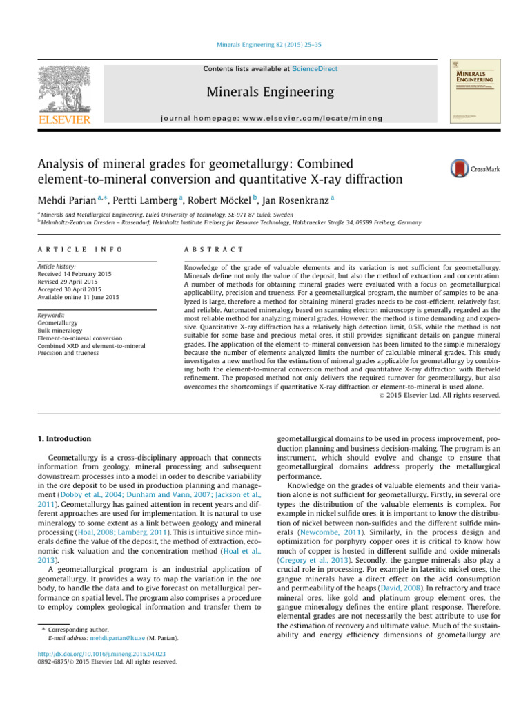 Analysis of Mineral Grades of Geometallurgy Combined Elemento To ...