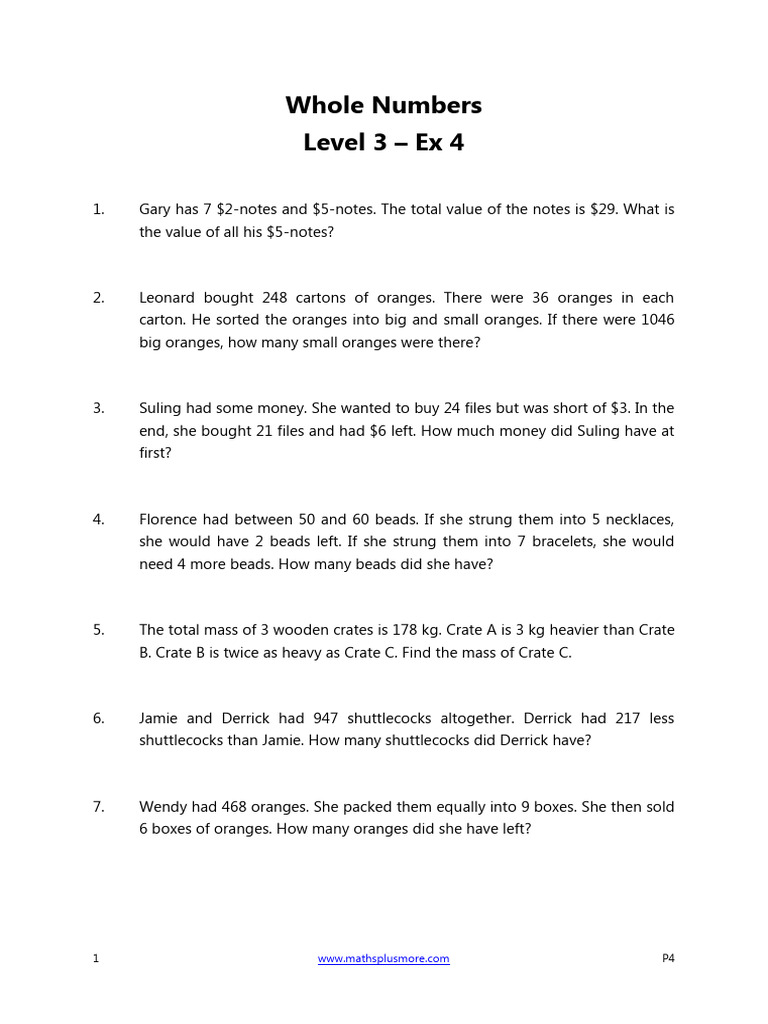P4 Whole Numbers L3 Ex4 | PDF