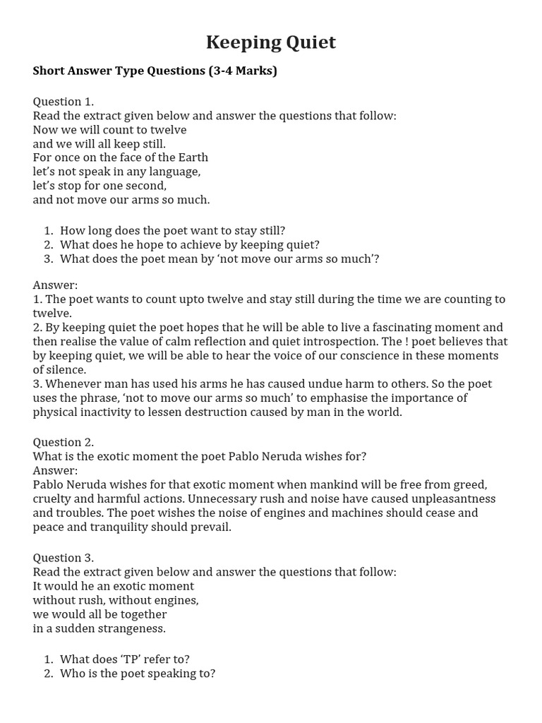 Keeping Quiet Questions and Answers | PDF