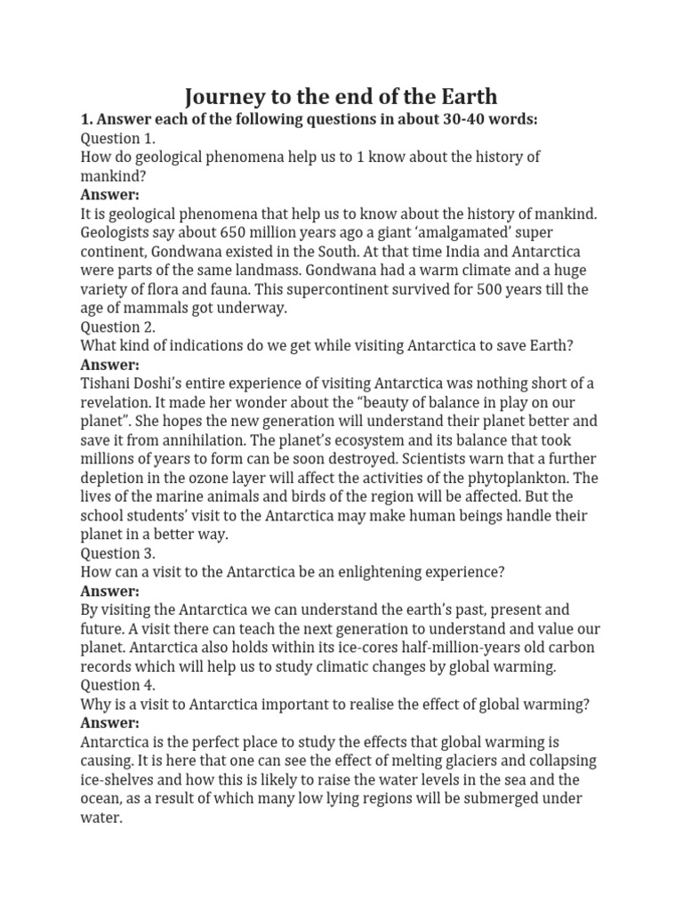 Journey To The End of The Earth Questions and Answers | PDF ...