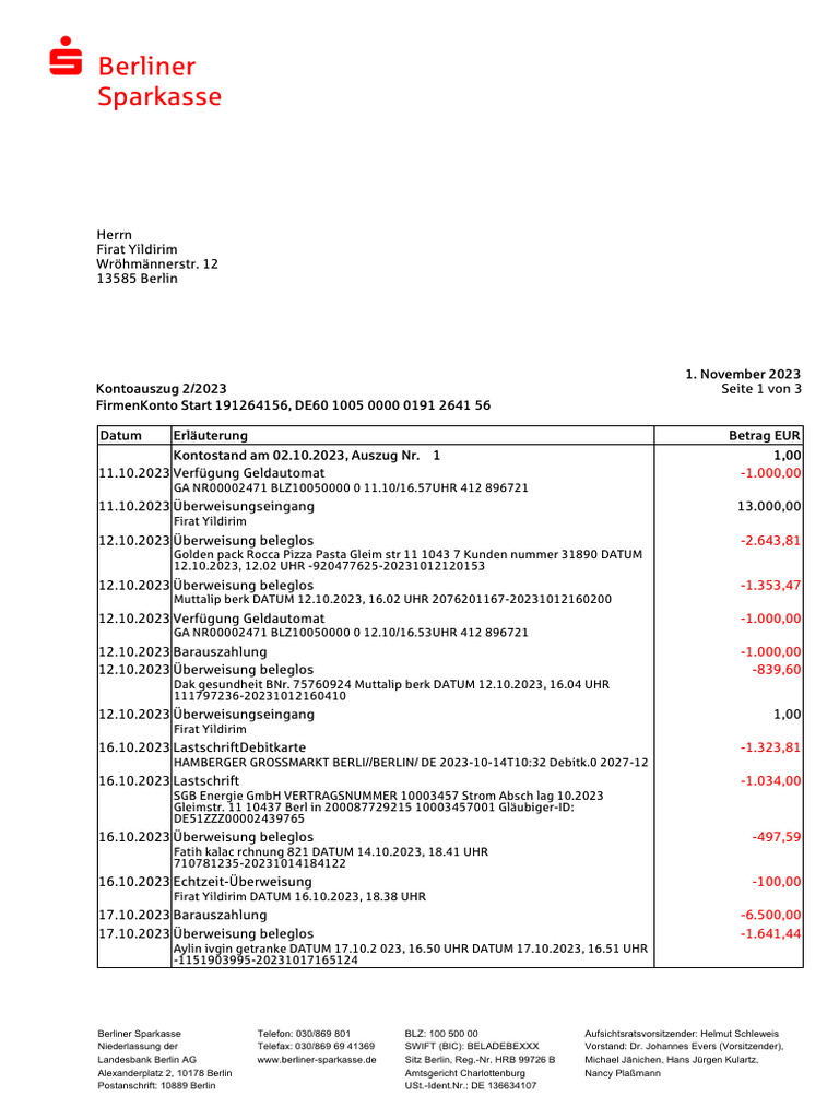 Konto 0191264156-Auszug 2023 0002 | PDF