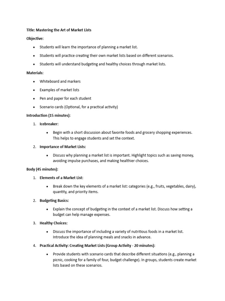 markit list 2 | PDF | Market (Economics) | Lesson Plan