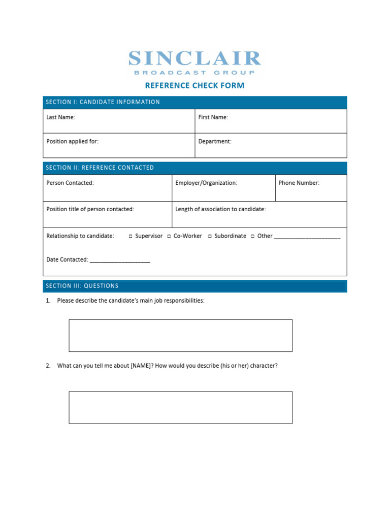 Reference Check Form | PDF