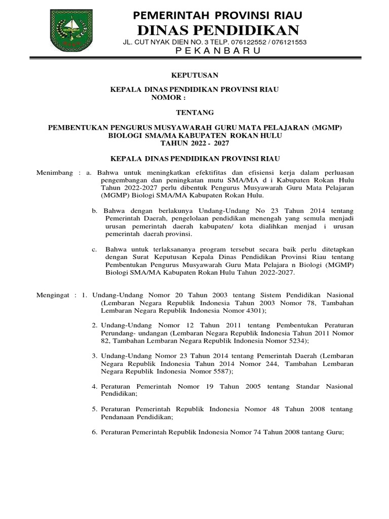 Rancangan SK MGMP 2022-2027 Oke | PDF