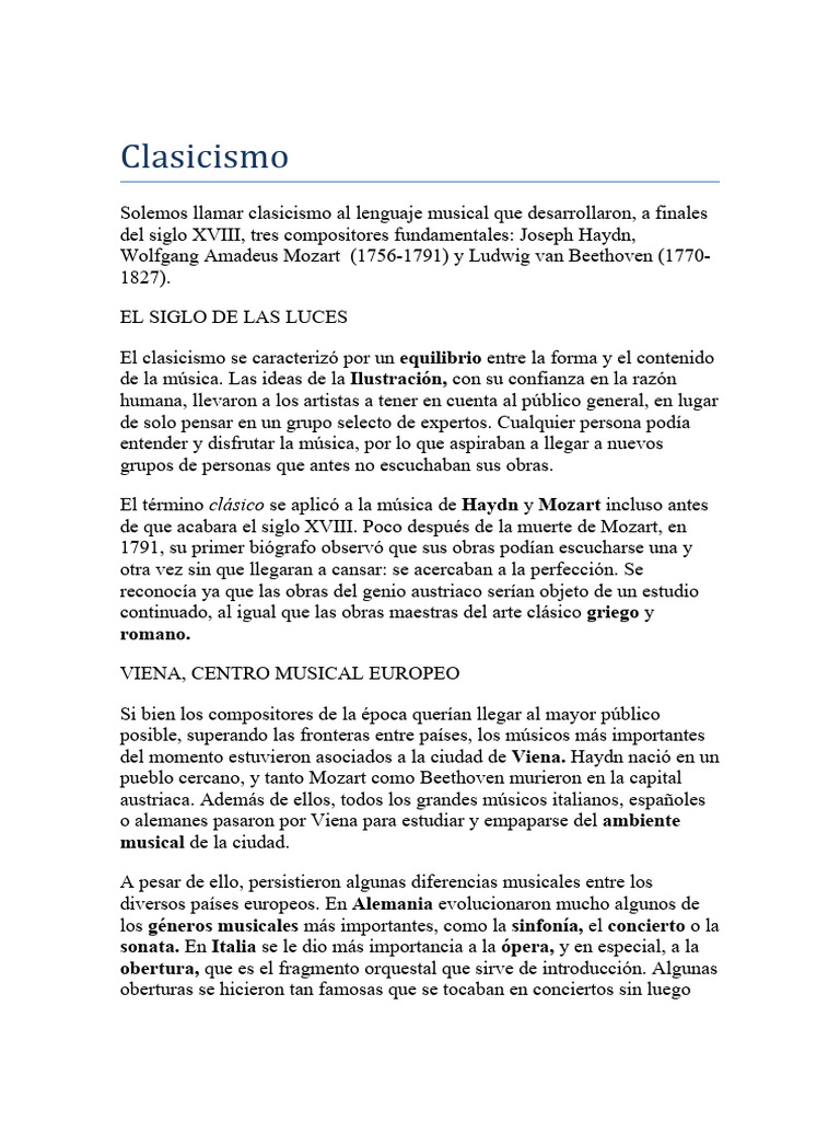 Clasicismo | PDF | Periodo Clásico (Música) | Sonata
