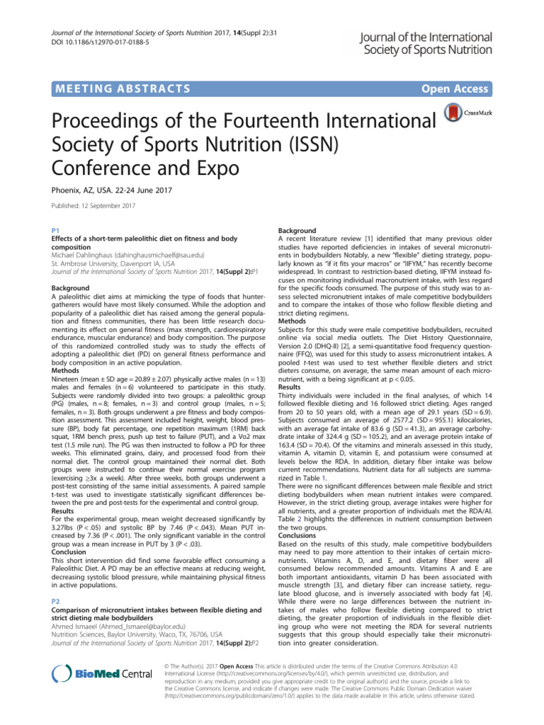 Proceedings of The Fourteenth International Society of Sports Nutrition ...