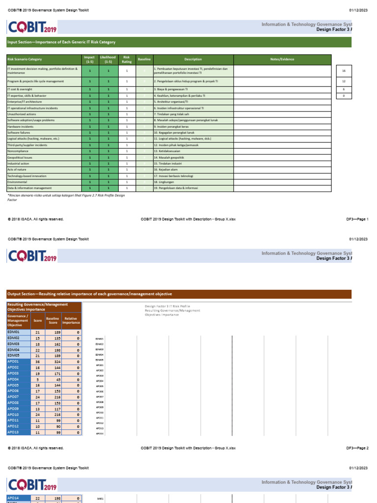 COBIT 2019 Design Toolkit With Description - Group X.XLSX - DF3 | PDF COBIT 2019 Design Toolkit With Description - Group X.XLSX - DF3 | PDF