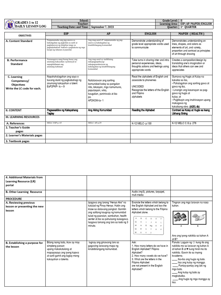 ESP AP English Mapeh (Health) | PDF