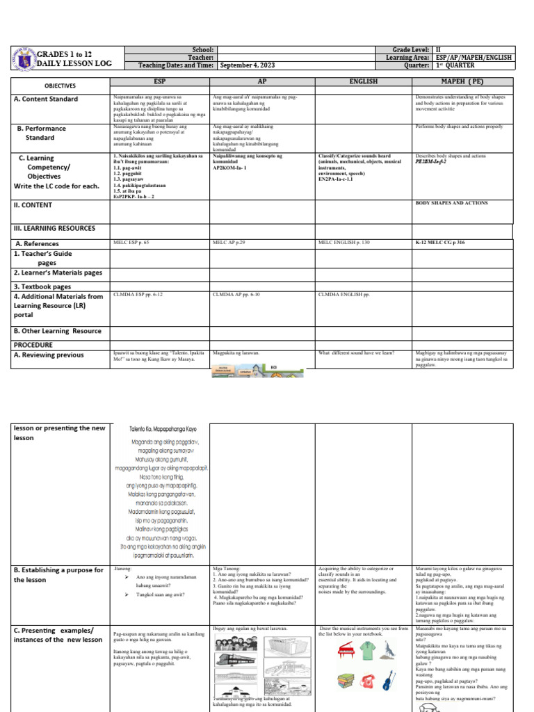 ESP AP English Mapeh (Pe) | PDF