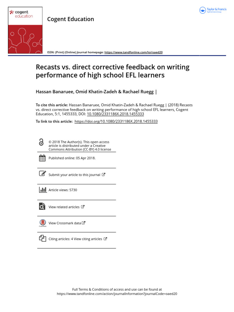 Article Recasts Vs Direct Corrective Feedback | PDF | English As A ...