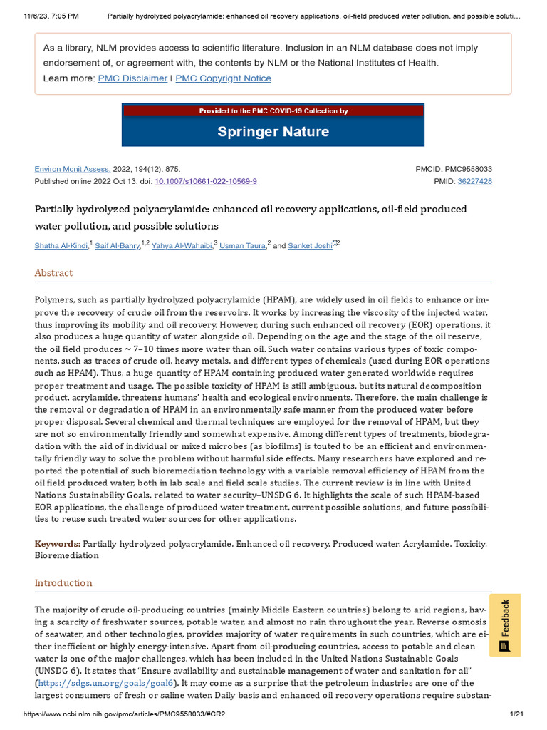 Partially Hydrolyzed Polyacrylamide - Enhanced Oil Recovery ...