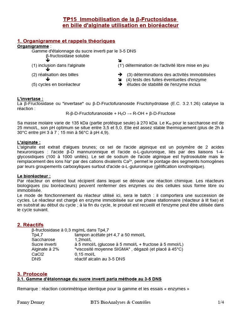 Immobilisation de β-Fructosidase en Bille d'Alginate | PDF | Saccharose ...
