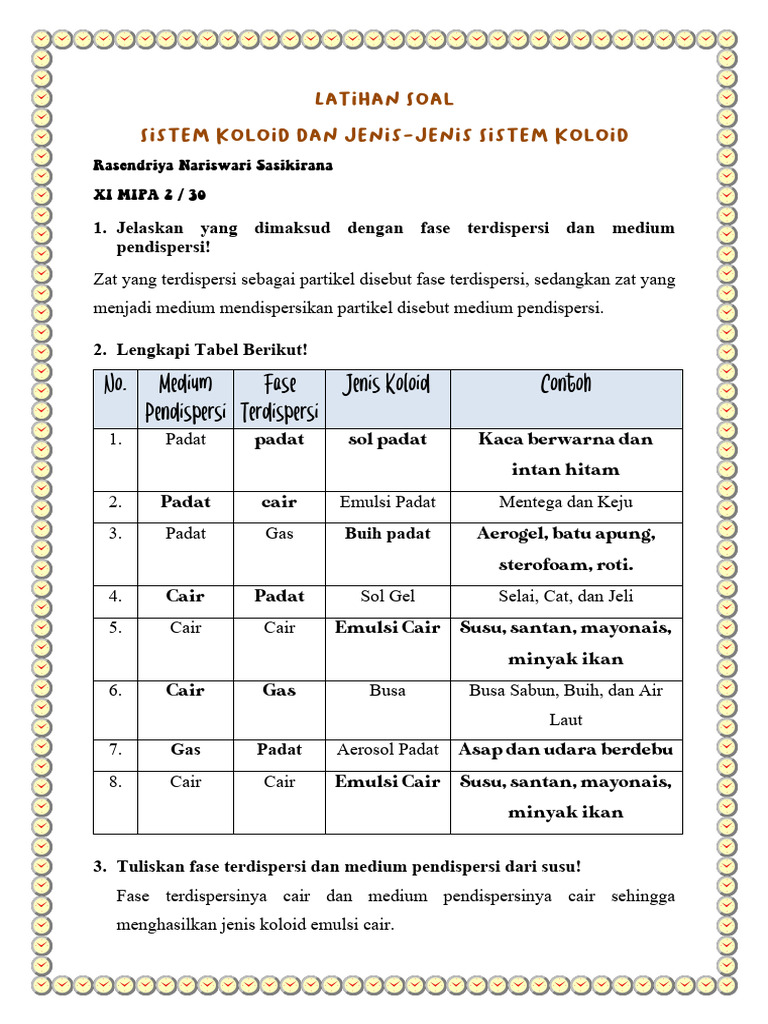 Latihan Soal Sistem Koloid Dan Jenis-Jenis Sistem Koloid | PDF