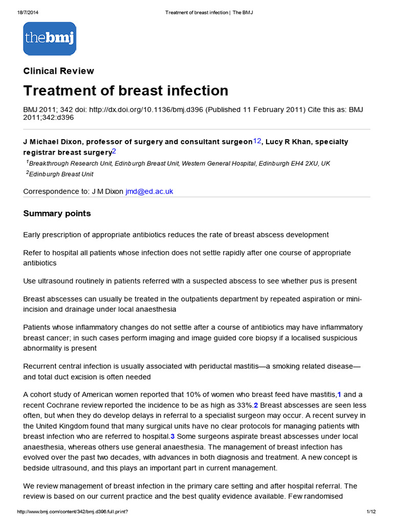Treatment of Bbreast Infection | PDF | Breast Cancer | Health Sciences