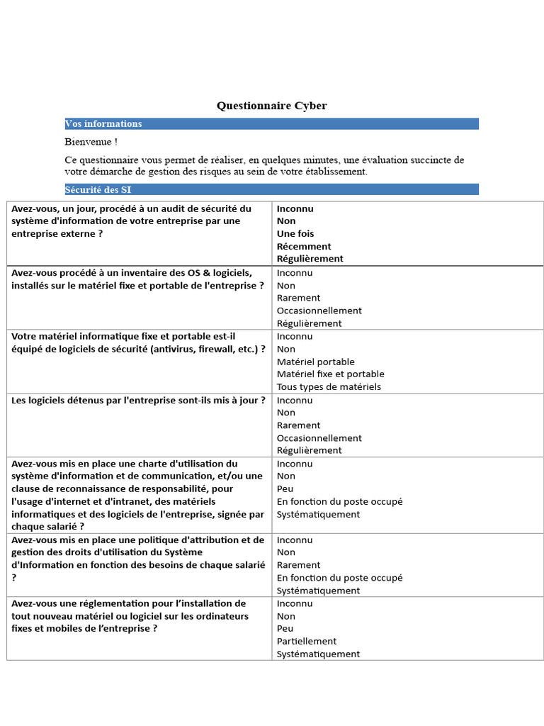 Questionnaire D'audit de Cybersécurité | PDF