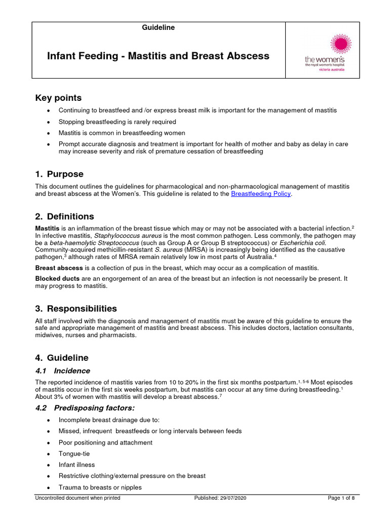 Infant Feeding Mastitis and Breast Abscess | PDF | Breastfeeding ...