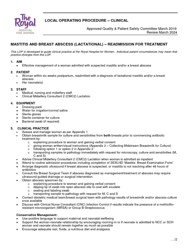 Postpartum Mastitis Management Guide | PDF | Breastfeeding | Breast Milk
