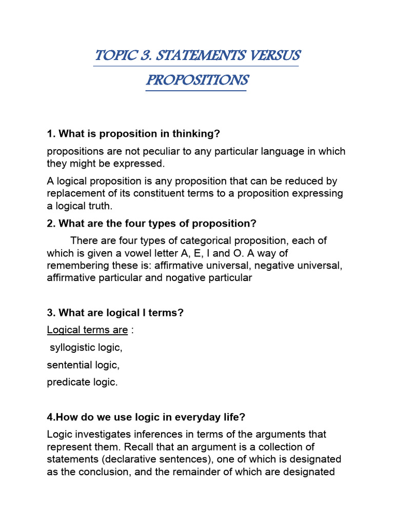 TOPIC 3. STATEMENTS VERSUS PROPOSITIONS | PDF