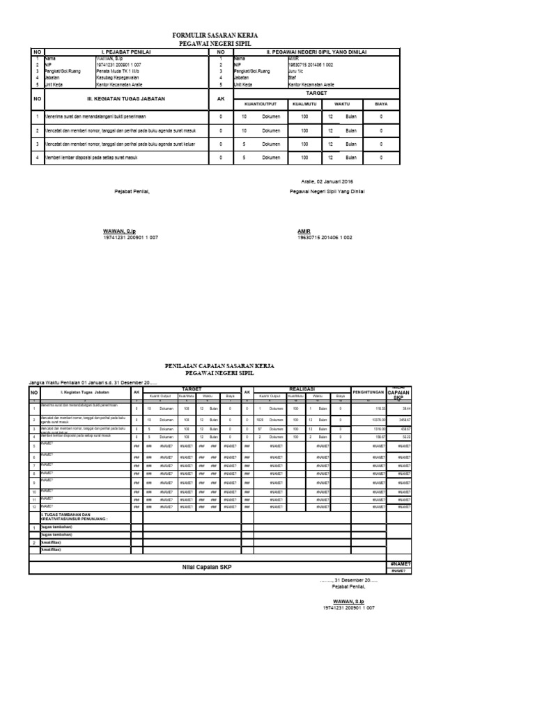 Blanko Form SKP (Sasaran Kerja Pegawai) | PDF
