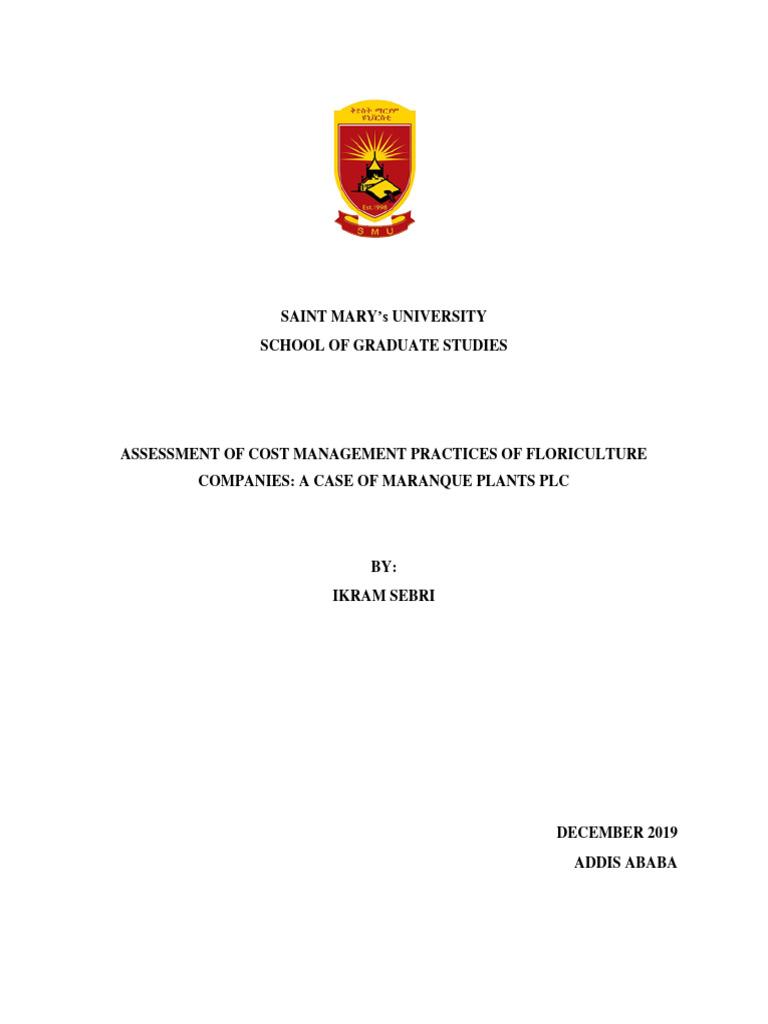 Assessment of Cost Management Practice - A Case of Maranque Plants PLC ...