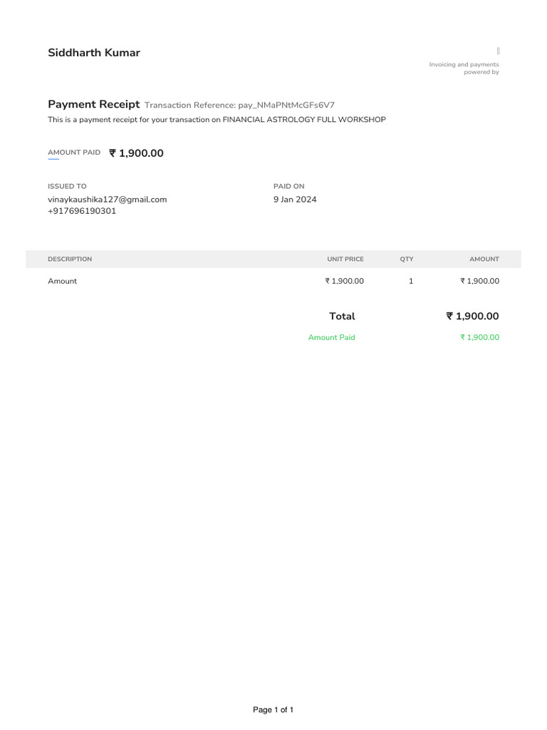 Receipt Pay - NMaPNtMcGFs6V7 From SIDDHARTH KUMAR (Paid) | PDF Receipt Pay - NMaPNtMcGFs6V7 From SIDDHARTH KUMAR (Paid) | PDF