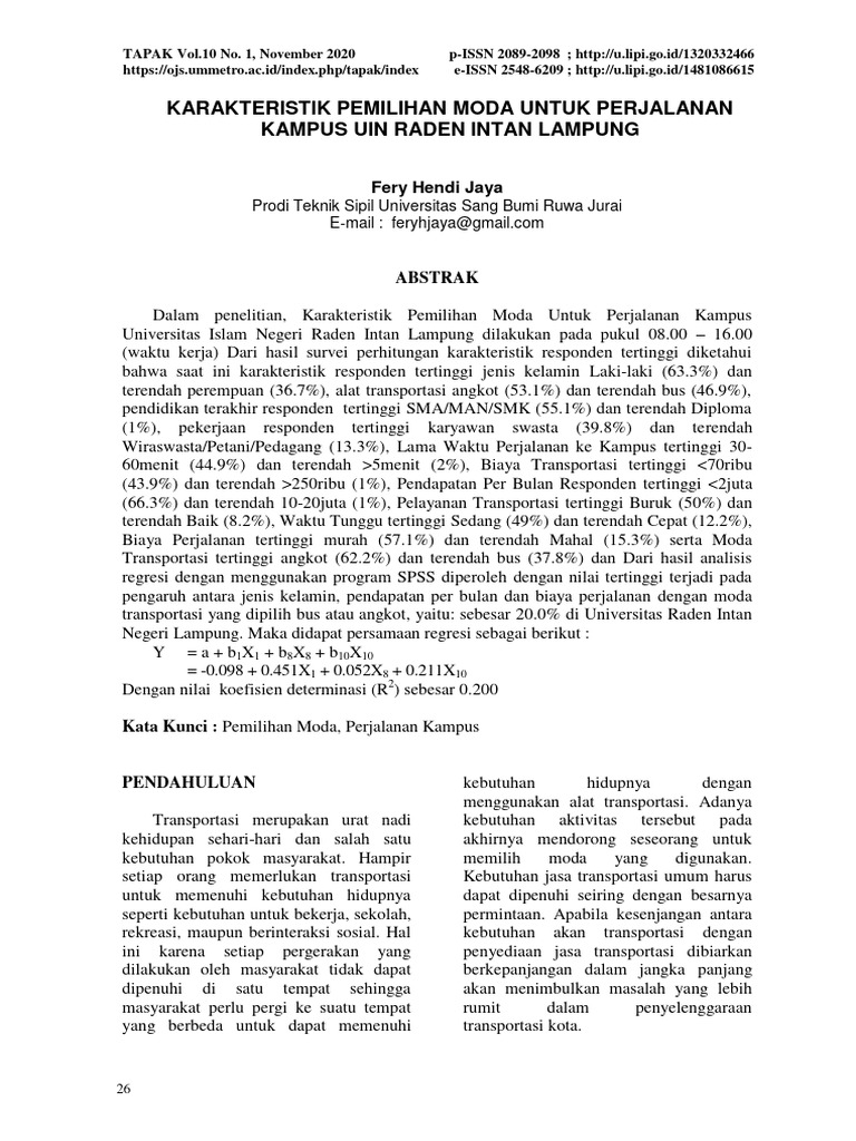 Karakteristik Moda Transportasi Uin Ril | PDF